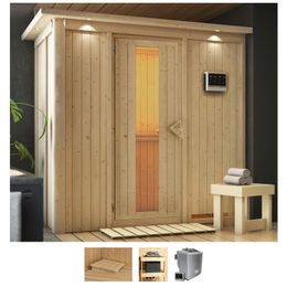 Sauna Karibu "Vada", beige (naturbelassen), Bio-Kombiofen, externe Steuerung, 9 kW, Saunen, Ofen 9 kW Bio externe Strg easy