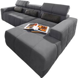 Ecksofa DOMO collection "Brandon gro&szlig;e Ausf&uuml;hrung B/T/H: 289/177/80 cm, auch in Leder und Cord", grau (dunkelgrau), B:289cm H:80cm T:175cm, Luxus-Microfaser in Antikleder-Optik (100% Polyester);Luxus-Microfaser (100% Polyester);Kunstleder SOFTLUX, Sofas, Ecksofa, mit Kopfteilverstellung, wahlweise Sitztiefenverstellung, L-Form