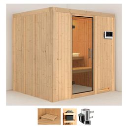 Sauna Karibu "Dima", beige (naturbelassen), Saunaofen, externe Steuerung, 3,6 kW, Saunen, Ofen 3,6 kW externe Strg.easy
