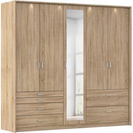 Drehtürenschrank Rauch "Kleiderschrank Schrank Garderobe Wäscheschrank WILDBERG", braun (eiche sonoma), B:230cm H:212cm T:58cm, Holzwerkstoff, Schränke, Drehtürenschrank, mit 6 Schubladen, obere Schublade mit Holz-Einteilung MADE IN GERMANY