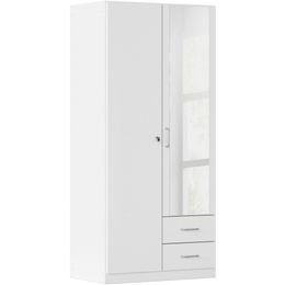 Kleiderschrank Rauch "Schrank Garderobe Garderobenschrank Putzschrank Wäscheschrank BERGHEIM", weiß (alpinweiß), B:91cm H:197cm T:54cm, Holzwerkstoff, Schränke, Drehtürenschrank, 2 Außenschubladen, Tür/en abschließbar je 2 Schlüssel MADE IN GERMANY