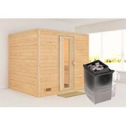 Sauna Karibu "Soraja", beige (naturbelassen), Saunaofen, integrierte Steuerung, 9 kW, Saunen, Ofen 9 kW integr. Strg