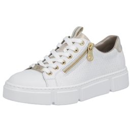 Plateausneaker Rieker, Damen, Gr. 37, gold (wei&szlig;, goldfarben), Leder, Lederimitat, Schuhe Plateausneaker, mit goldfarbenen Details, Freizeitschuh, Halbschuh, Schn&uuml;rschuh