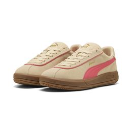 Sneaker Puma "Puma Club Klassika Sneakers Damen", Damen, Gr. 35,5, beige (canvas peach frost gold beige rot), Obermaterial: Textil, Kuhleder, Synthetik, Leder; Futter: Textil, Synthetik; Innensohle: Textil; Laufsohle: Gummi, Schuhe Sneaker