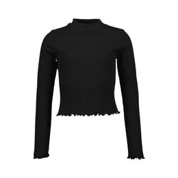 Langarmshirt Blue Seven, M&auml;dchen, Gr. 164, schwarz, Single Jersey, Obermaterial: 95% Baumwolle, 5% Elasthan, unifarben, regular fit taillenlang, Rundhals, gewellter Abschluss, Shirts Langarmshirt, mit schmalem Stehkragen und tollen Wellenkanten