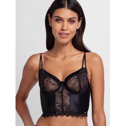 Bustier Dorina "Hasina", Damen, Gr. 70, Cup A, schwarz, Spitze, Obermaterial: 54% Polyamid, 37% Polyester, 9% Elasthan, unifarben, BHs Bustier, mit zarter Spitze und gl&auml;nzendem Satin, verstellbare Tr&auml;ger