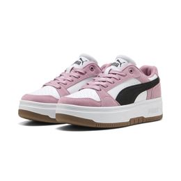 Sneaker Puma "Rebound Femme Low Sneakers Damen", Damen, Gr. 38,5, schwarz-wei&szlig; (wei&szlig; schwarz poised pink), Obermaterial: Synthetik, Kuhleder, Textil; Futter: Textil; Innensohle: Textil; Laufsohle: Gummi, Schuhe Sneaker