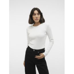 Véro Moda Langarmshirt VERO MODA "VMCHLOE LS SHORT TOP JRS NOOS", Damen, Gr. M, weiß (snow weiß), Feinripp, Obermaterial: 95% Baumwolle, 5% Elasthan, unifarben, slim fit kurz, Rundhals, Shirts