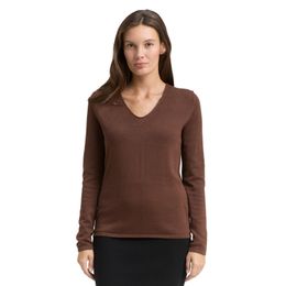 V-Ausschnitt-Pullover Tom Tailor, Damen, Gr. M, schwarz pecan, Strick, Obermaterial: 60% Baumwolle, 40% Viskose, unifarben, regular fit normal, V-Ausschnitt, Pullover, mit V-Ausschnitt