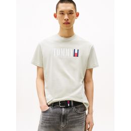 T-Shirt Tommy Jeans "TJM REG TOMMY DNA FLAG TEE EXT", Herren, Gr. S, grün (misty sage), Single Jersey, Obermaterial: 100% Baumwolle, regular fit hüftbedeckend, Rundhals, Shirts