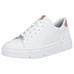 Plateausneaker Rieker, Damen, Gr. 38, wei&szlig;, Lederimitat, Schuhe Skaterschuh Sneaker low, mit metallicfarbenen Akzenten, Freizeitschuh, Halbschuh, Schn&uuml;rschuh