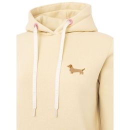 Hoodie Zwillingsherz ""Kleiner Dackel"", Damen, Gr. S/M, beige, angeraute Sweatware, Obermaterial: 50% Baumwolle, 50% Polyester, unifarben, Sweatshirts Hoodie, "Dackel"-Stickerei, bedruckter Kordelzug, Kängurutasche