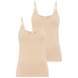Spaghettitop YSABEL MORA, Damen, Gr. XL, beige, Single Jersey, Obermaterial: 95% Baumwolle, 5% Elasthan, figurbetont h&uuml;ftlang, V-Ausschnitt, Tops, Baumwollmix, elastisch, atmungsaktiv, weich