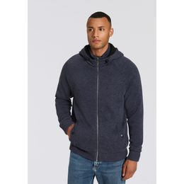 Kapuzenstrickjacke Bruno Banani, Herren, Gr. XL (56/58), grau (blau meliert), Strick, Obermaterial: 100% Polyacryl. Futter: 100% Polyester, meliert, regular fit, Raglan&auml;rmel, Strickjacken, warm gef&uuml;ttert