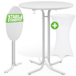 Casaria Stehtisch Weiß 110x80cm + Stehtischhusse Weiß Ø80cm