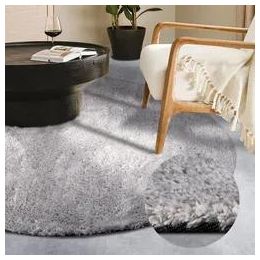 Hochflor-Teppich Hanse Home "Olaf", grau (hellgrau), H:38mm &Oslash;:160cm, Polyester, Teppiche, Langflor, Shaggy, einfarbig, flauschig, weich, gl&auml;nzend, modern, uni