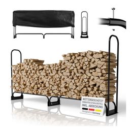 Juskys Kaminholzregal L 260x117x36 cm &ndash; Schwarz, au&szlig;en, Metall mit Abdeckung & 300 kg belastbar