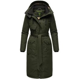 Navahoo Damen Wintermantel lang Parka warm Jacke mit Bindegürtel, Kapuze & Kragen Hokulanii