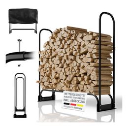 Juskys Kaminholzregal M 130x117x36 cm &ndash; Schwarz, au&szlig;en, Metall mit Abdeckung & 200 kg belastbar