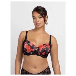 B&uuml;gel-BH Dorina "Anahi Floral", Damen, Gr. 80, Cup H, schwarz, Spitze, Obermaterial: 52% Polyester, 39% Polyamid, 9% Elasthan, bedruckt, BHs B&uuml;gel-BH, mit Blumen-Design, Spitzendetails, Satin, Mesh