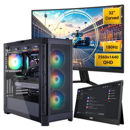 Cougar Gaming-PC-Komplettsystem "DUOFACE PRO BK SET2657 AMD Ryzen 5 9600X RTX 5070 32GB DDR5 1TB SSD", Energieeffizienz: F (A-G), schwarz, Microsoft Windows 11 Home (64 Bit), 32 GB RAM 1.000 GB SSD, Computer_Komplettsysteme, Windows 11, DDR5 RAM + 32" AOC CQ32G4VE Curved Gaming-Monitor