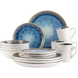 Mäser Kombiservice MÄSER "FROZEN, Kombiservice, Steinzeug", blau, 16 Stk., Steinzeug, Geschirr-Sets, Geschirr-Set, Service