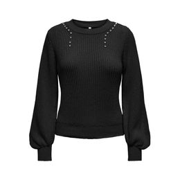 Rundhalspullover Only "ONLTAYLOR LIFE LS O-NECK BLING KNT", Damen, Gr. S (36), schwarz (schwarz detail:rhinestone), Strick, Obermaterial: 70% Baumwolle, 30% Polyester, unifarben, regular fit, Rundhals, Pullover