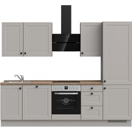 K&uuml;chenzeile Nobilia ""Cascada II"", grau (k&uuml;che: grau, korpus: lacklaminat steingraufarben, arbeitsplatte: eiche havanna nachbildung), B:270,3cm H:216,6cm T:60cm, Komplettk&uuml;chen-Sets, K&uuml;chenzeile, vormontiert, Breite 270 cm, Ausrichtung w&auml;hlbar, wahlw. mit E-Ger&auml;ten