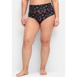 Taillenslip sheego, Damen, Gr. 40, 3 Stk., schwarz, grün, bedruckt, 95% Baumwolle, 5% Elasthan, Unterhosen