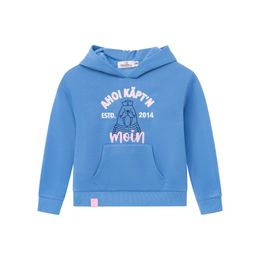 Hoodie Zwillingsherz ""Ahoi K&auml;pt&acute;n"", Jungen, Gr. 122/128, mittelblau, Obermaterial: 80% Polyester, 20% Baumwolle, Sweatshirts Hoodie, Mini-Me,mit s&uuml;&szlig;em Seehund mit Kapit&auml;nsm&uuml;tze und Schriftzug