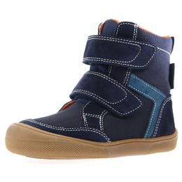 Winterstiefel Naturino "BAREFOOT KODDAS VL", Mädchen, Gr. 32, blau (dunkelblau), Textil, Veloursleder, Schuhe, Klettstiefel mit Wollfutter, Größenschablone zum Download