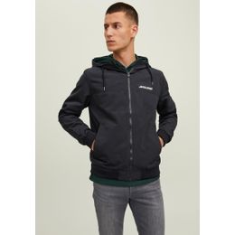 Jack & Jones Blouson JACK & JONES "JJERUSH mit Winterkomfort und Kapuze", Herren, Gr. S, schwarz, Web, Obermaterial: 100% Polyester, colorblocking, slim fit taillenbedeckt, ohne Ausschnitt, Rippbündchen, Jacken, mit praktischer Kapuze