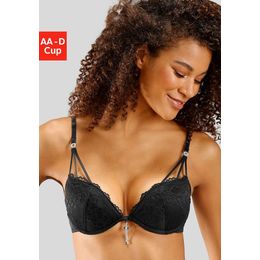 Lascana Push-up-BH schwarz Gr. 70B. Mit Spitze, Schmuckelemente, Bänder, Glitzersteine. Mit Herausnehmbaren Kissen und mit Bügel