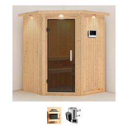 Karibu Sauna »Nanna« Set, Ofen 3, 6 kW externe Strg.easy naturbelassen
