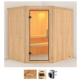 Karibu Sauna »Laila« Set, Ofen 3, 6 kW intgr. Strg naturbelassen