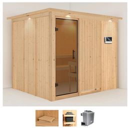 Karibu Sauna »Gitte« Set, Ofen 9 KW externe Strg easy naturbelassen