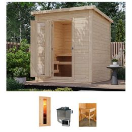 Karibu Saunahaus »Talo 2« Set, Ofen 9 KW externe Strg easy naturbelassen