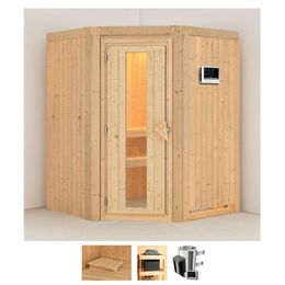 Karibu Sauna »Nanna« Set, Ofen 3, 6 kW externe Strg.easy naturbelassen