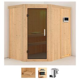 Karibu Sauna »Swantje« Set, Ofen 3, 6 kW Bio-Ofen externe Strg. easy naturbelassen
