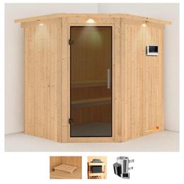 Karibu Sauna »Laila« Set, Ofen 3, 6 kW externe Strg.easy naturbelassen