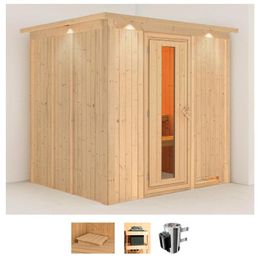 Karibu Sauna »Dima« Set, Ofen 3, 6 kW intgr. Strg naturbelassen