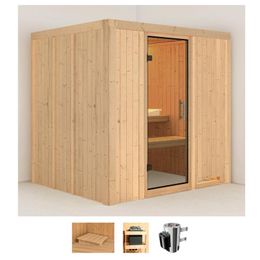 Karibu Sauna »Dima« Set, Ofen 3, 6 kW intgr. Strg naturbelassen