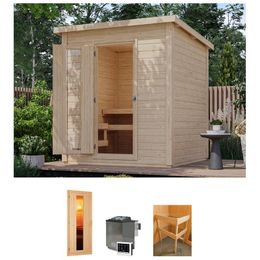 Karibu Saunahaus »Talo 2« Set, Ofen 9 kW Bio externe Strg easy naturbelassen