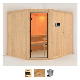 Karibu Sauna »Marit« Set, Ofen 9 kW Bio externe Strg easy naturbelassen