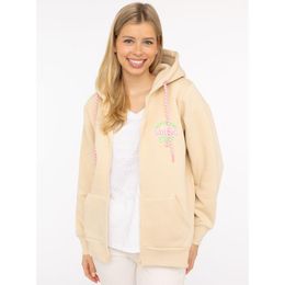 Zwillingsherz Damen Kapuzensweatjacke &raquo;"Sailing Club"&laquo; Kapuzensweatjacke mit gro&szlig;er SAILING Applikation am R&uuml;cken und Tasche beige L/XL