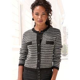 Lascana Damen Lascana Strickjacke mit Karomuster, markante Knopfleiste, casual-chic schwarz-wei&szlig; 32/34