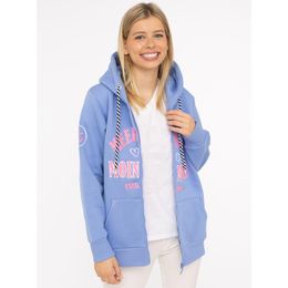 Zwillingsherz Damen Sweatjacke &raquo;"Moin Moin"&laquo; Kapuze, Langarm, Rei&szlig;verschluss, modisch, maritim, Kordelzug L/XL