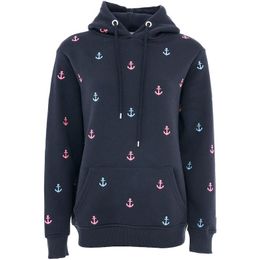Zwillingsherz Damen Hoodie &raquo;"Anker"&laquo;, mit gestickten Ankern und Fronttasche blau S/M