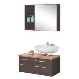 Badm&ouml;bel-Set Welltime "Davos", grau (graphit, grau), Siphonausschnitt rechts, Holzwerkstoff, Kastenm&ouml;bel-Sets, Badm&ouml;bel-Set, Spiegelschrank, Regal und Waschbeckenunterschrank