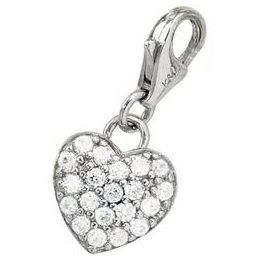 Charm Herz Jobo "Herz", silber (silber 925), Charms, Damen, Silber 925 (Sterlingsilber), 925 Silber rhodiniert mit 20 Zirkonia